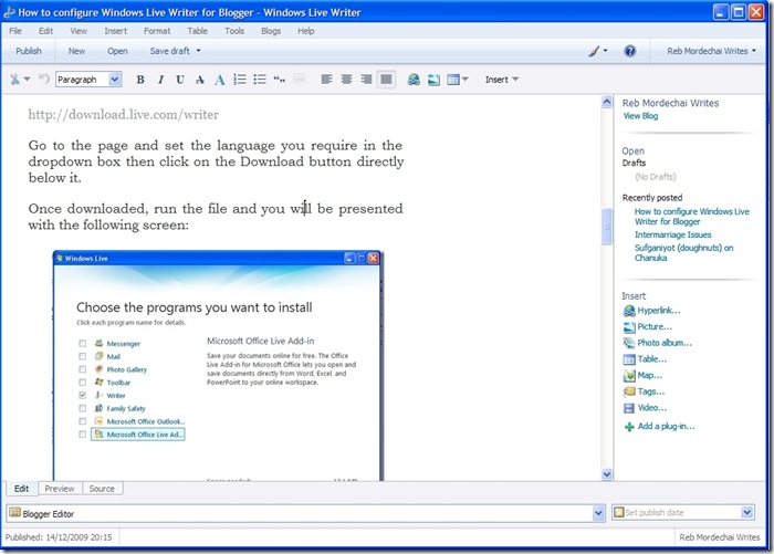 Reb Mordechai Writes: How to configure Windows Live Writer for Blogger